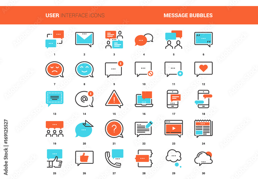 30 Orange and Cyan Communication Icons 1 Stock Template | Adobe Stock
