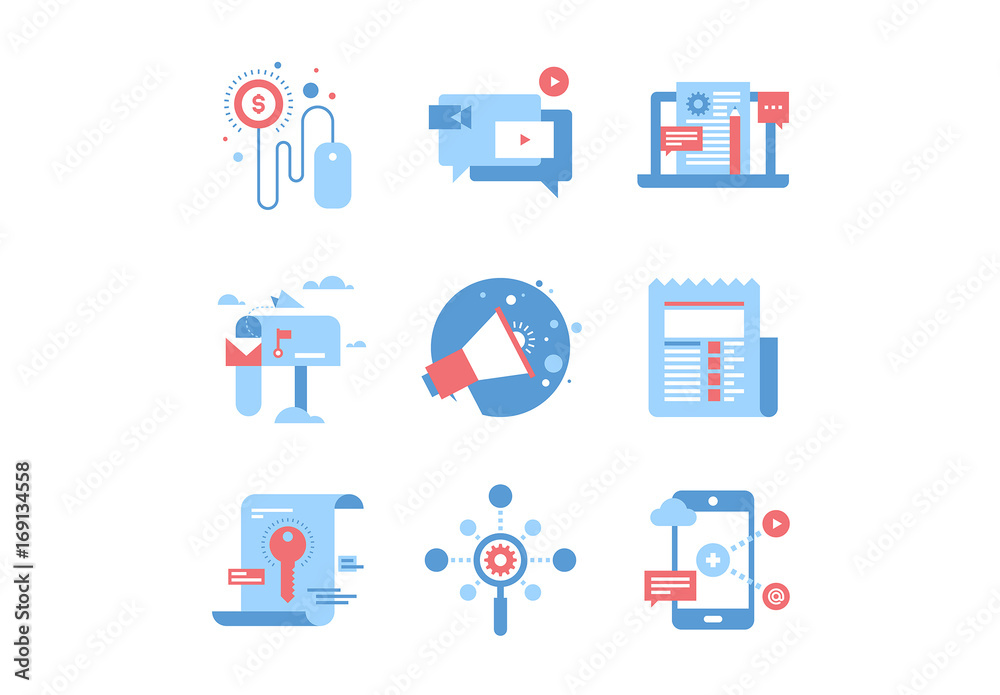 9 Blue and Red Digital Marketing Icons 1 Stock Template | Adobe Stock