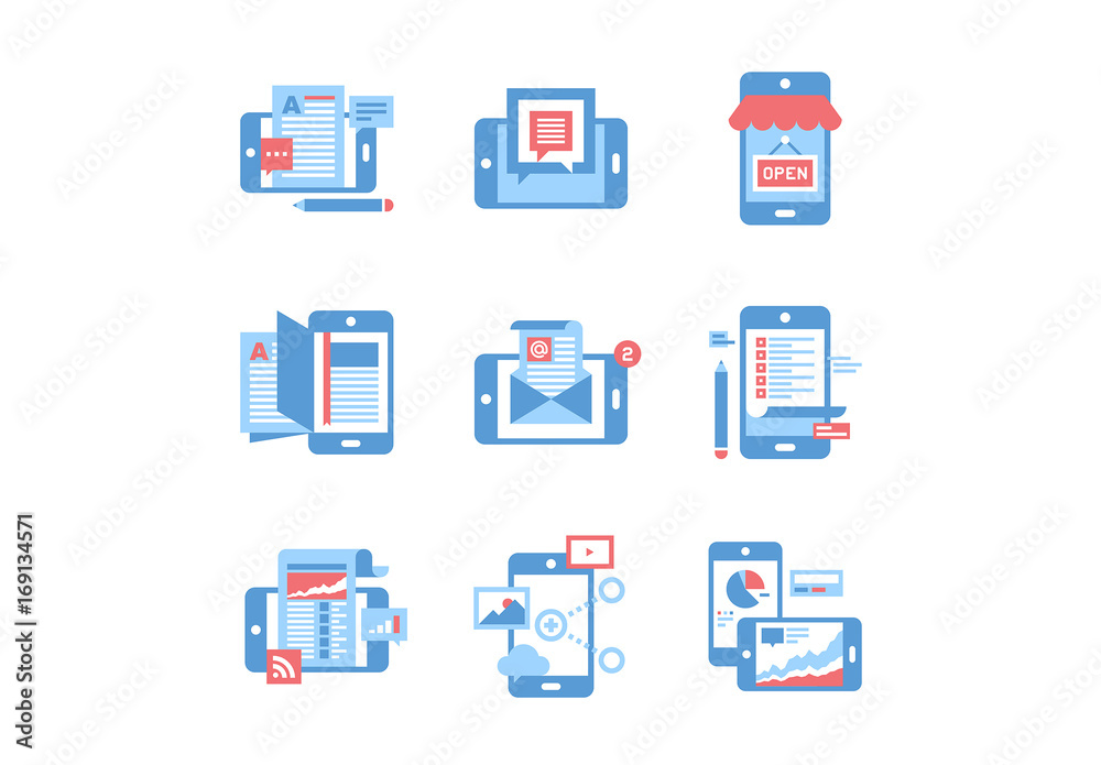 9 Blue and Red Mobile App Icons 1 Stock Template | Adobe Stock