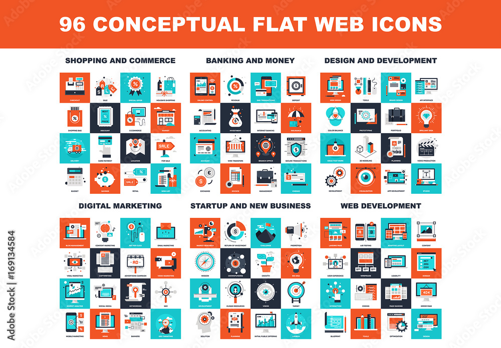 96 Four-Color Square Icons 1 Stock Template | Adobe Stock