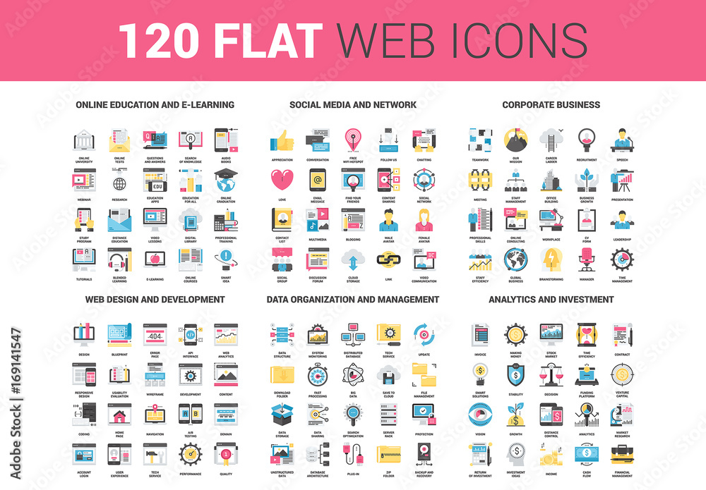120 Flat Web Color Icons 2 Stock Template | Adobe Stock
