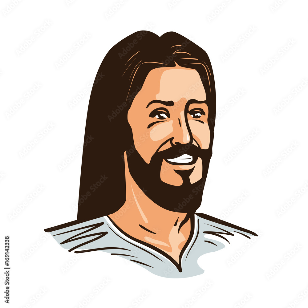 Portrait of happy Jesus Christ. Cartoon vector illustration Stock ...