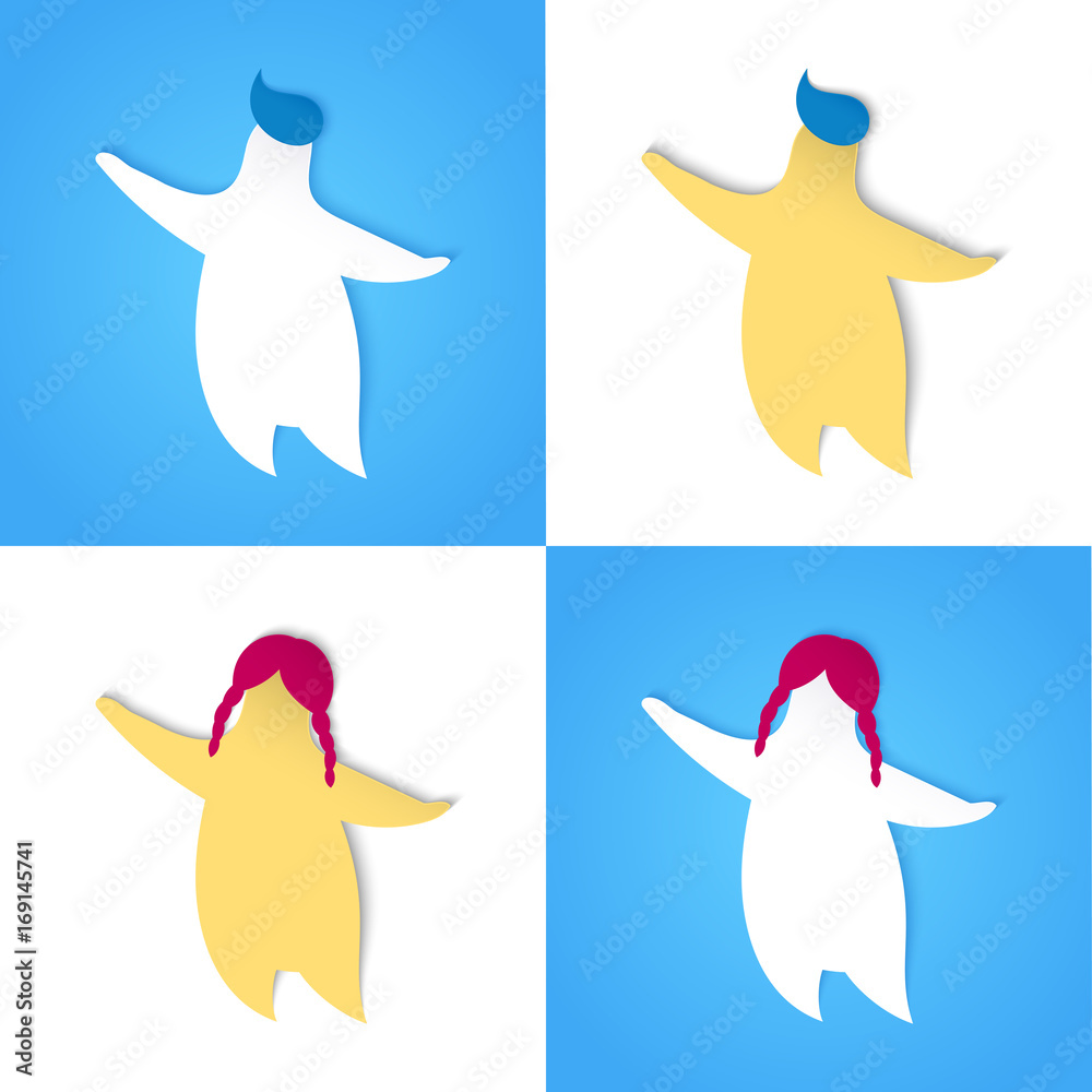 Set of abstract flying chubby fat star man and woman, girl and boy ...