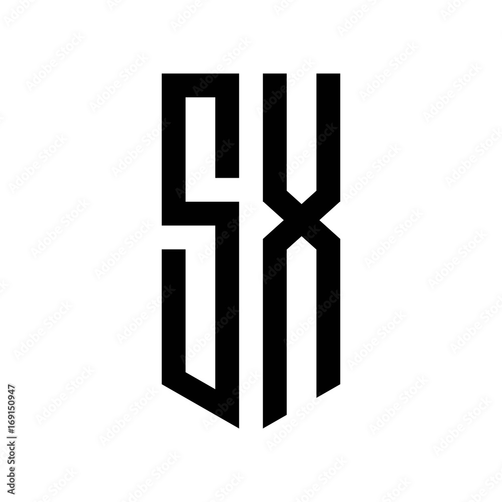 initial letters logo sx black monogram pentagon shield shape Stock ...