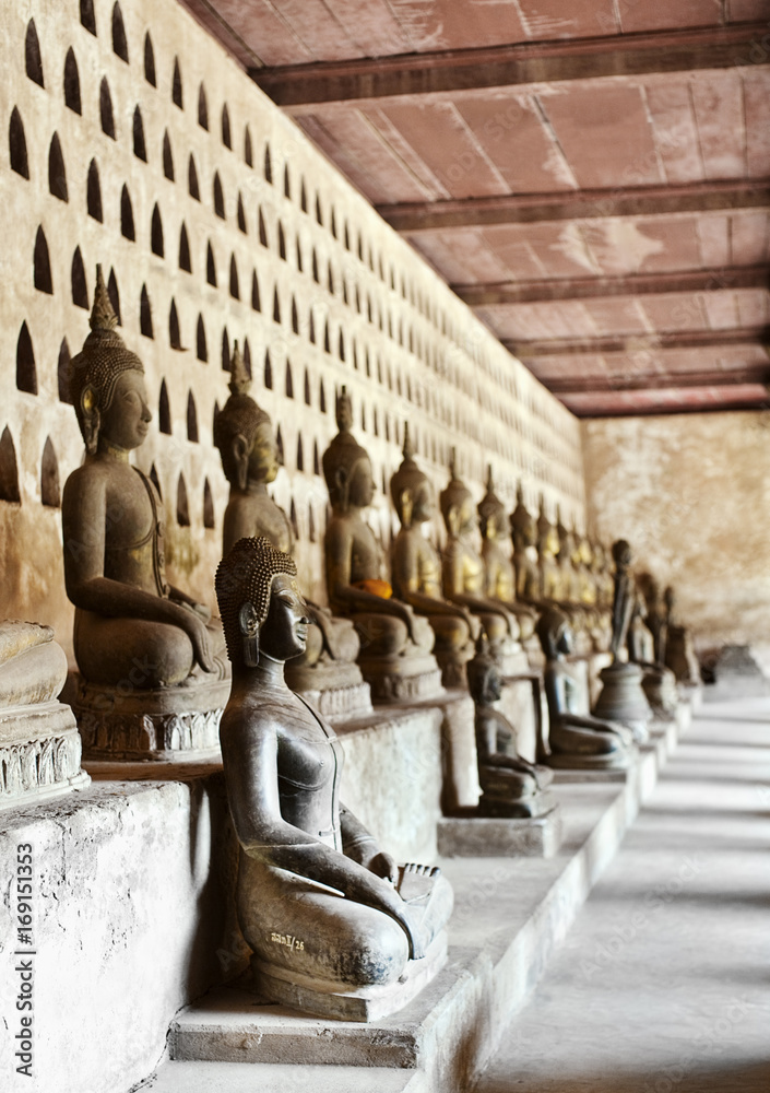 Buddha statues in Wat Si Saket Museum Vientiane. Laos Stock Photo ...