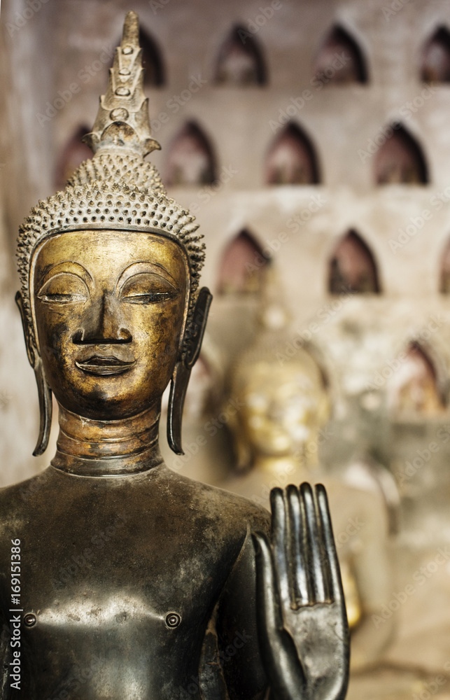 Buddha statues in Wat Si Saket Museum. Vientiane, Laos Stock Photo ...