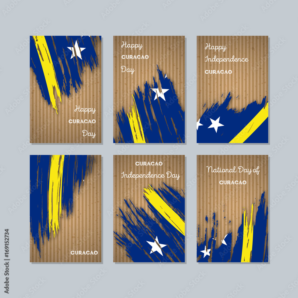 Curacao Patriotic Cards for National Day. Expressive Brush Stroke in ...