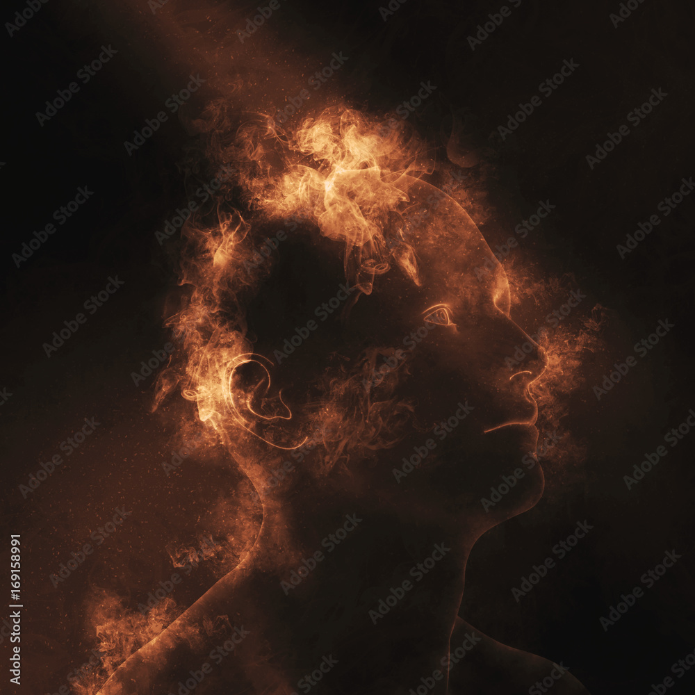 3D male figure with flames on head depicting mental health Stock ...