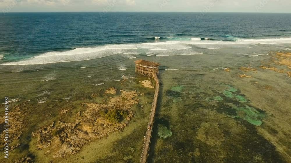 Viewpoint in the ocean at Cloud Nine surf point, Siargao island ...
