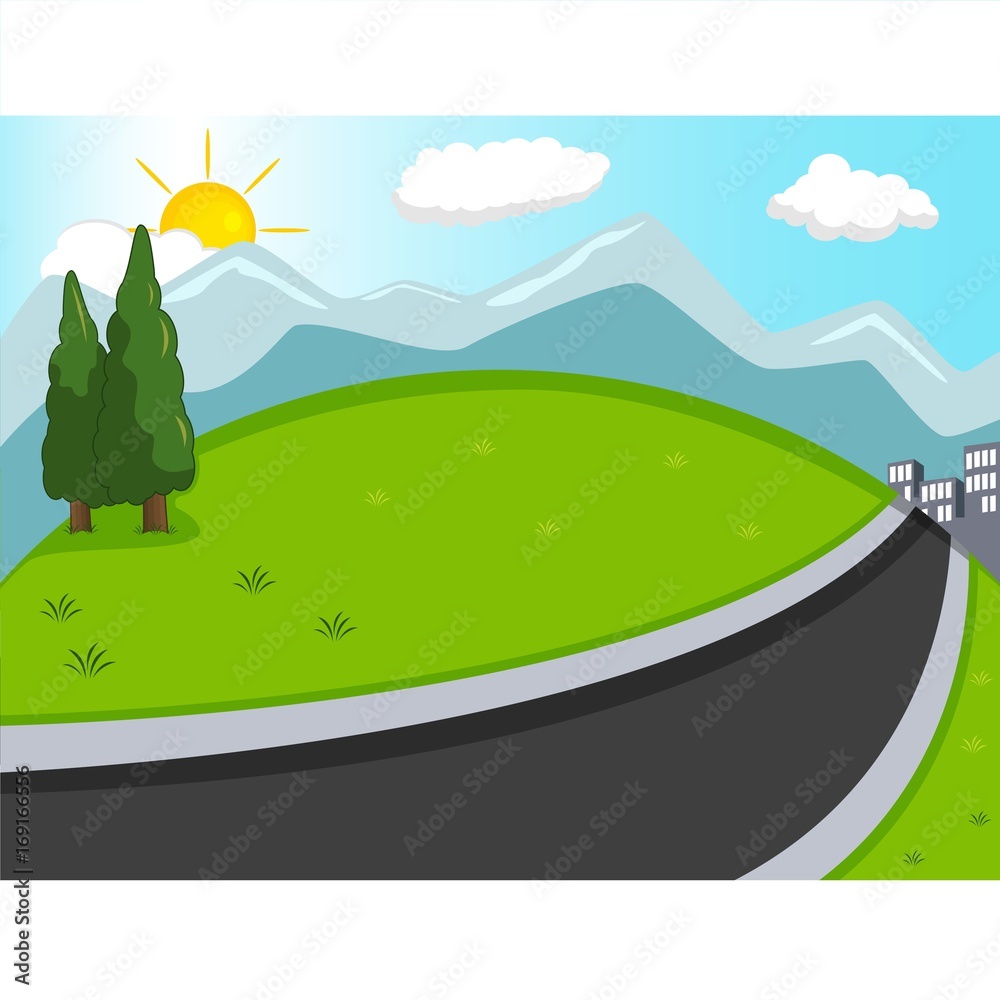 Hill, mountain and road background cartoon Stock Vector | Adobe Stock