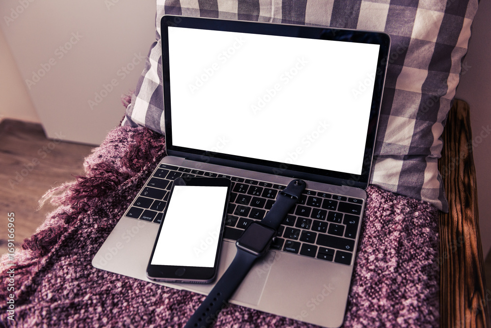Mockup - Laptop, smartphone and smart watch Stock Photo | Adobe Stock