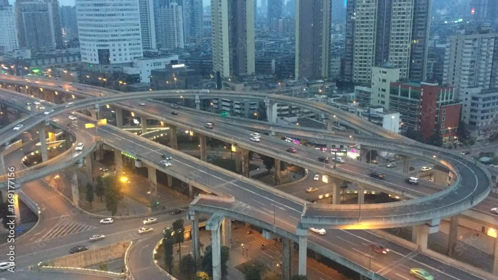 intersection of elevated road and modern buildings in chengdu at ...