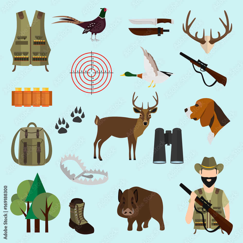 Hunting color icons set for web and mobile design Stock Vector | Adobe ...