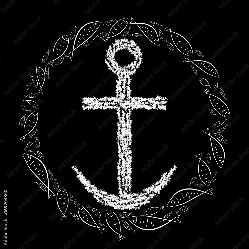 Anchor cross in the Christian religion in a circle of fish. Cross and ...