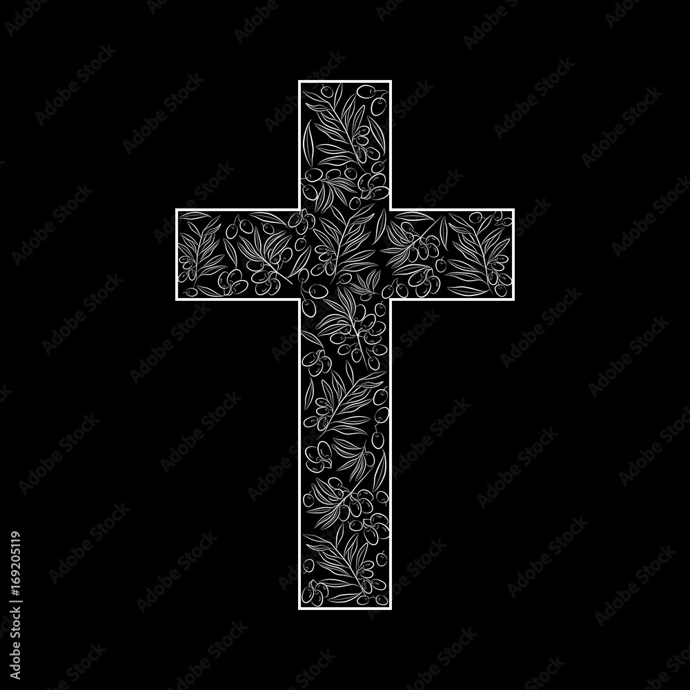The Latin cross of the crucifix filled with the branches and fruits of ...