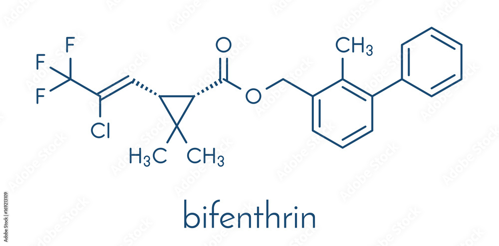 Bifenthrin insecticide molecule (pyrethroid class). Skeletal formula ...
