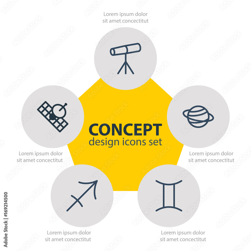 Vector Illustration Of 5 Astrology Icons. Editable Pack Of Saturn ...