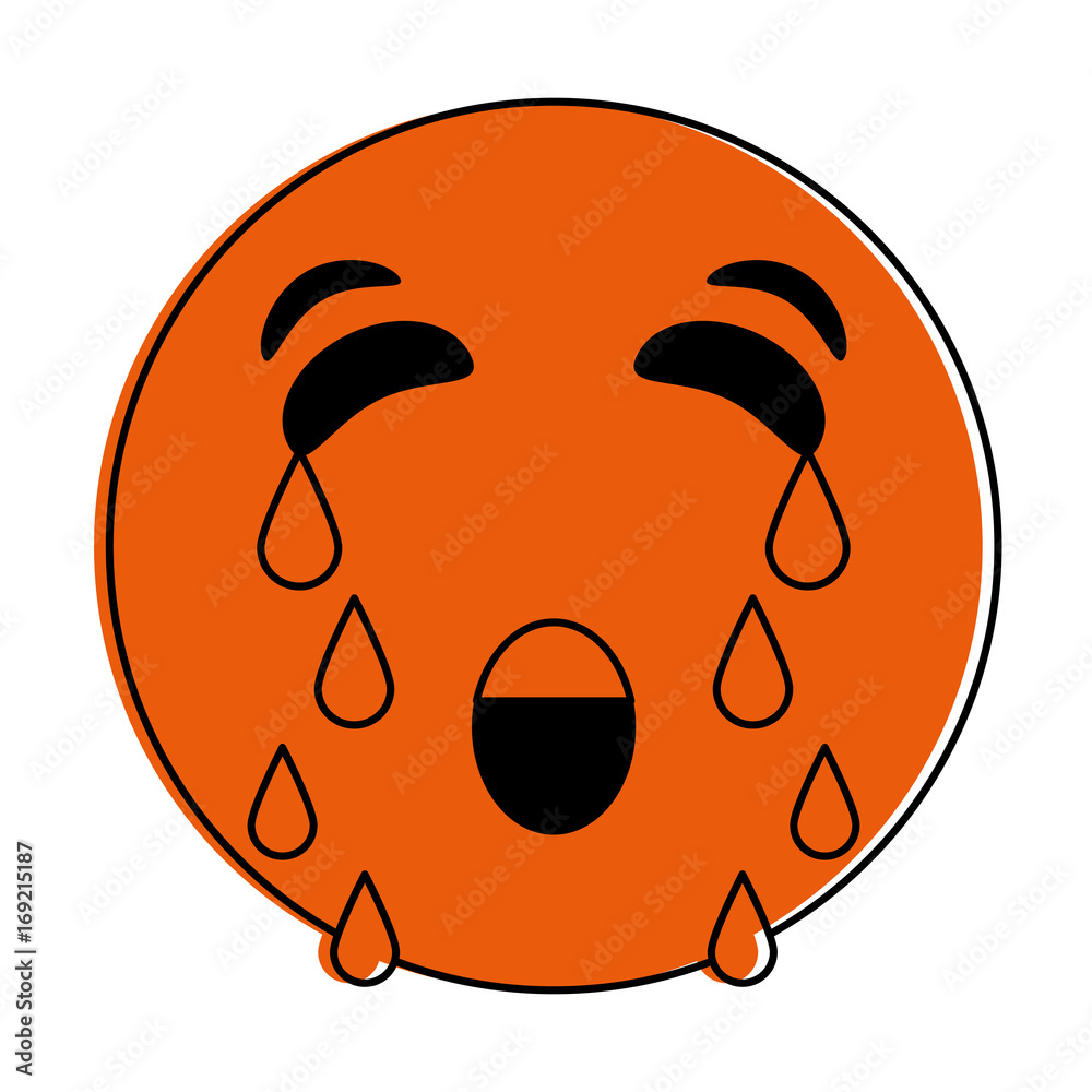 Orange monocromatic crying emoji design over white background vector ...
