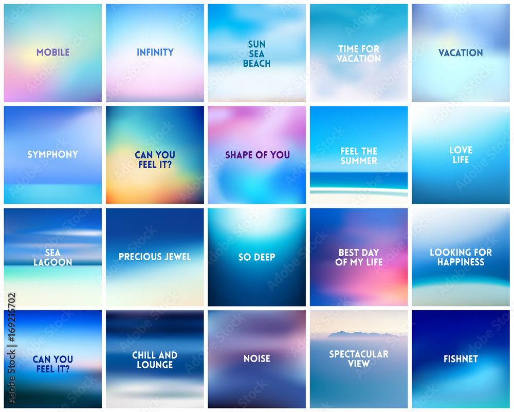 BIG set of 20 square blurred nature blue backgrounds number 2. With ...