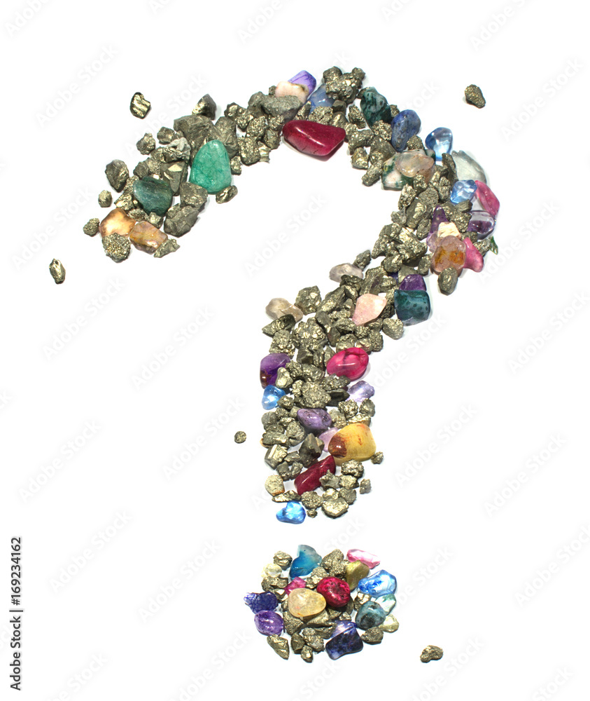 The question mark symbol made out of gems and gold / bronze colored ...