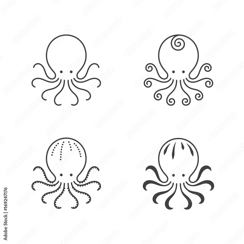Octopus icon outline stroke set design illustration black and white ...