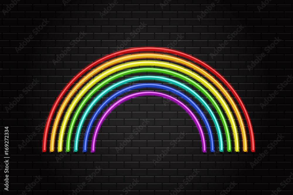 Vector realistic isolated retro neon sign of rainbow for decoration and ...