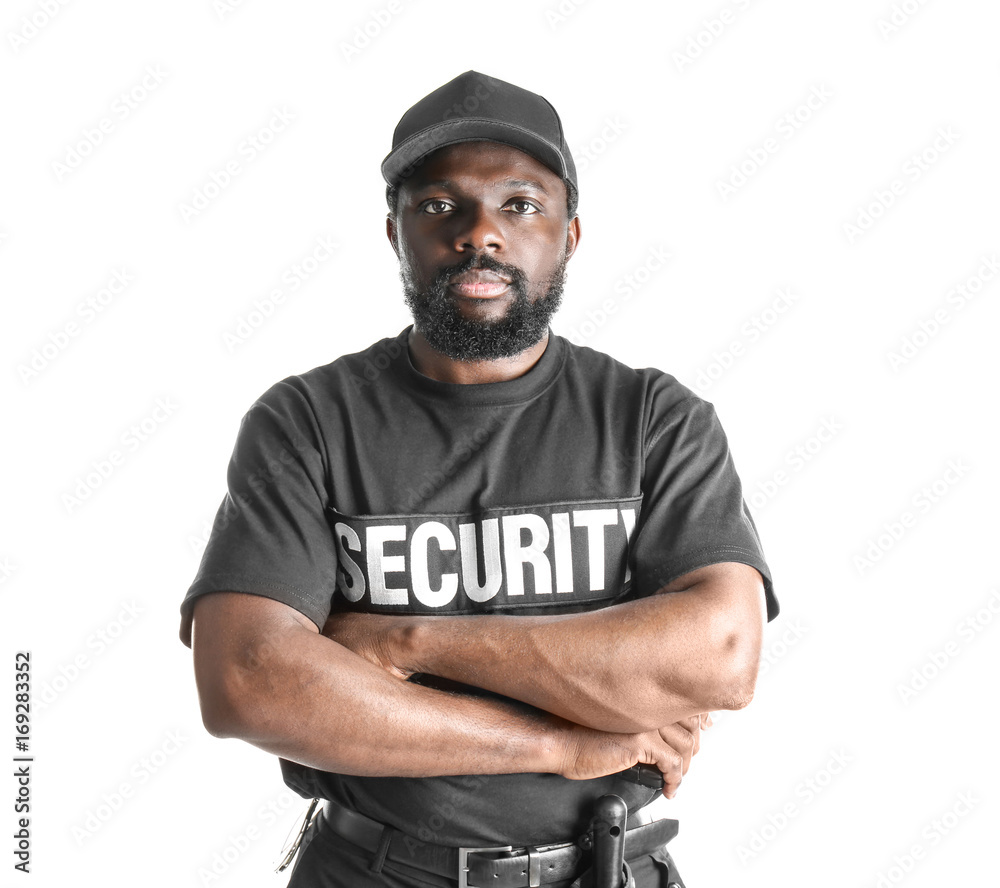 Male security guard on white background Stock Photo | Adobe Stock