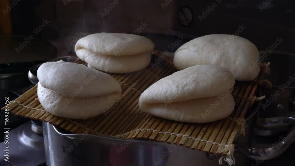 steamed chinese dimsum bun. A soft fresh rice bun is steamed. Japanese ...