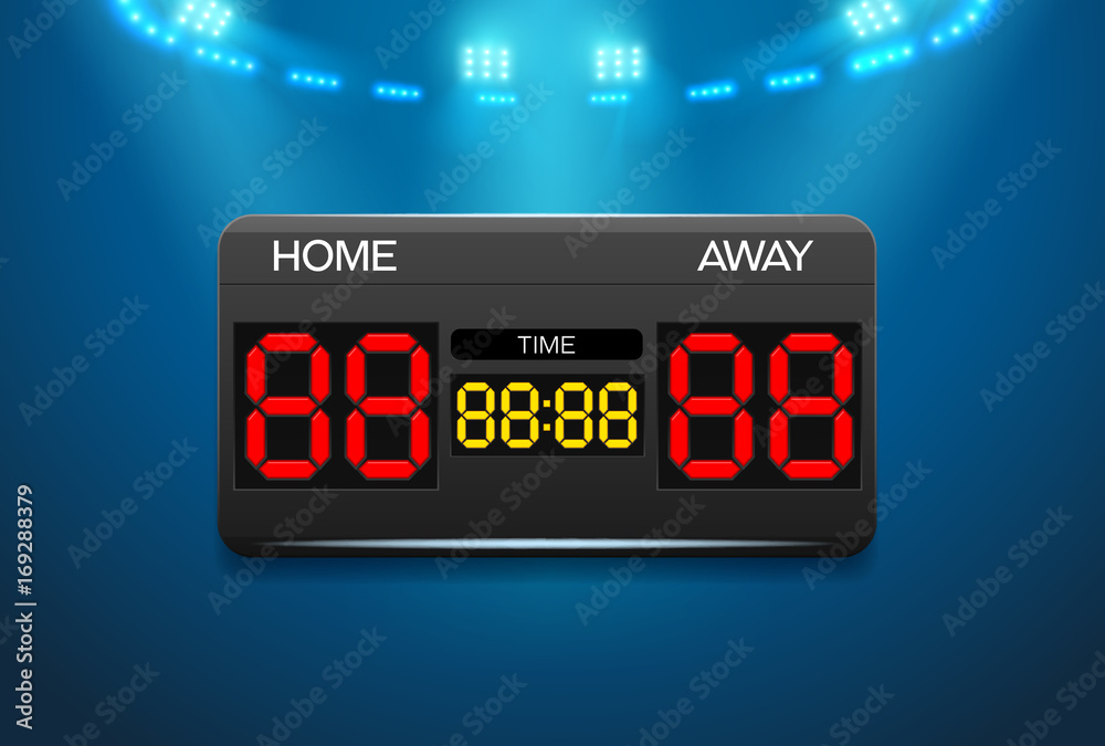 Scoreboard with time and result display and spotlight Stock Vector ...