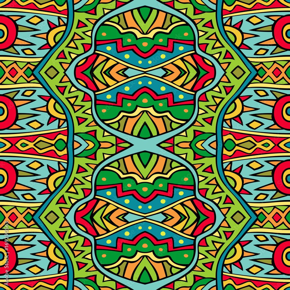 Vettoriale Stock Ethnic Aztec style seamless pattern in red and green ...