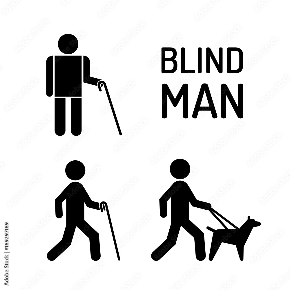 Vetor de Set of icons stick figure with blind people, the silhouette of ...