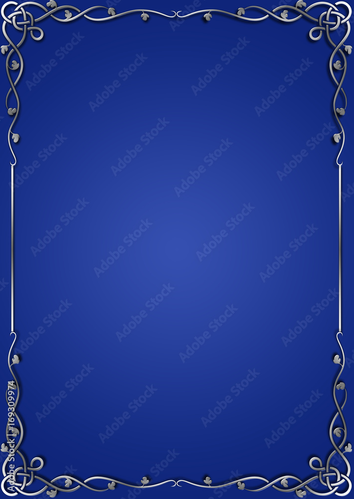 Silver border ornament on blue background Stock Illustration | Adobe Stock