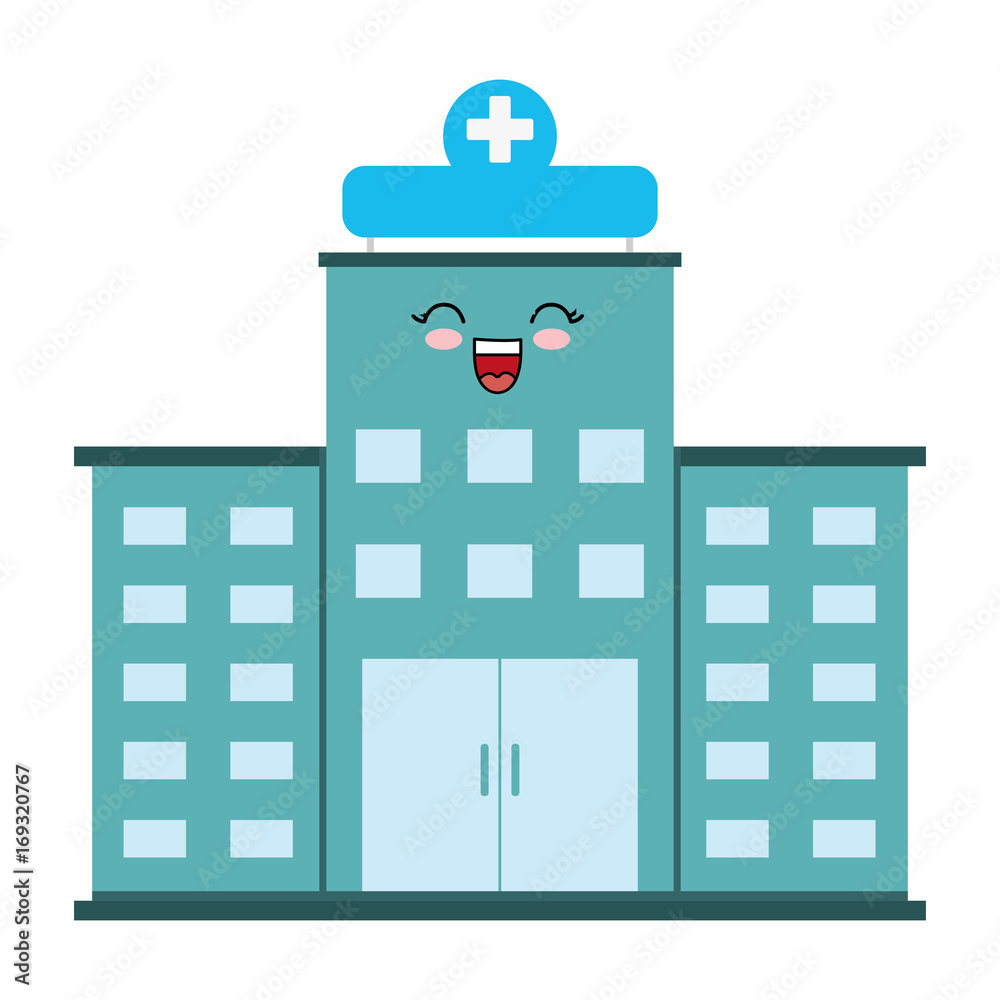 kawaii hospital building icon over white background vector illustration ...