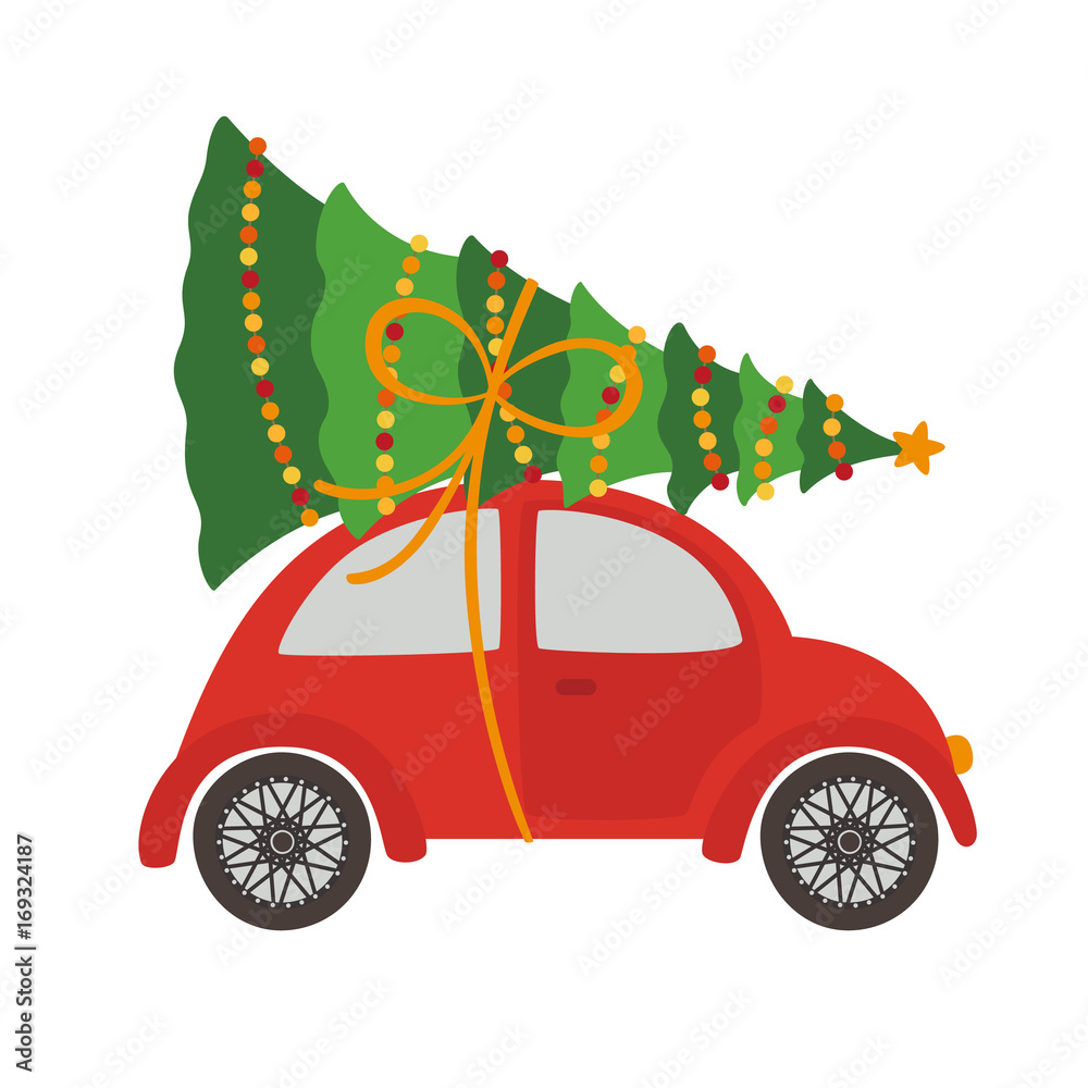 car with Christmas tree Stock Vector | Adobe Stock