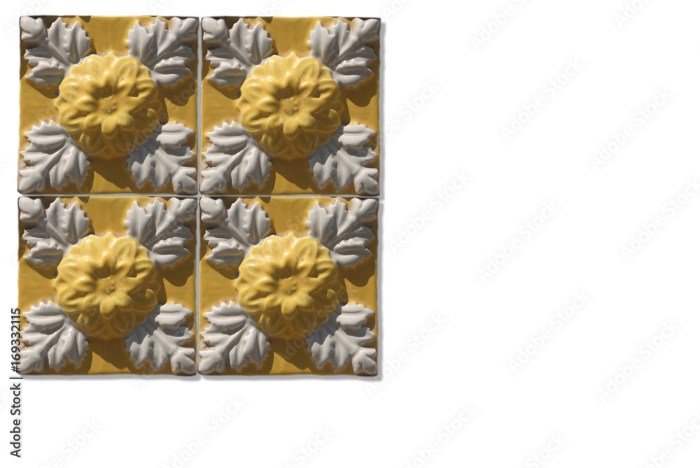 Azulejos, padrão de azulejos com flores amarelas e folhas brancas Stock ...