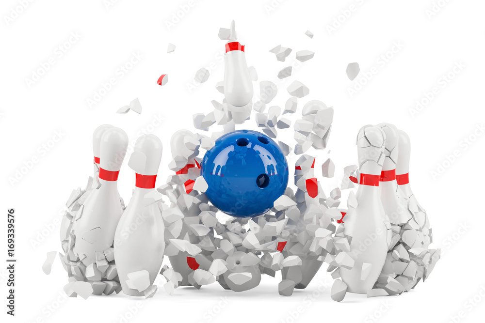 Bowling pins destroyed, 3D rendering Stock Illustration | Adobe Stock