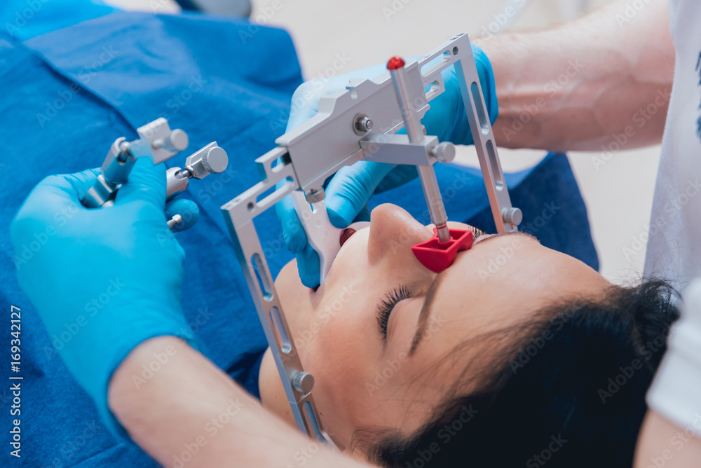 Installation of the face-bow. Functional diagnostics. Stock Photo ...