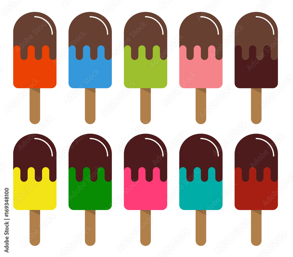 Set of 10 isolated ice cream with different colors - variation of ...