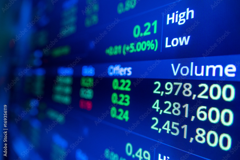 Stock market graph and ticker with blue screen for stock exchange ...