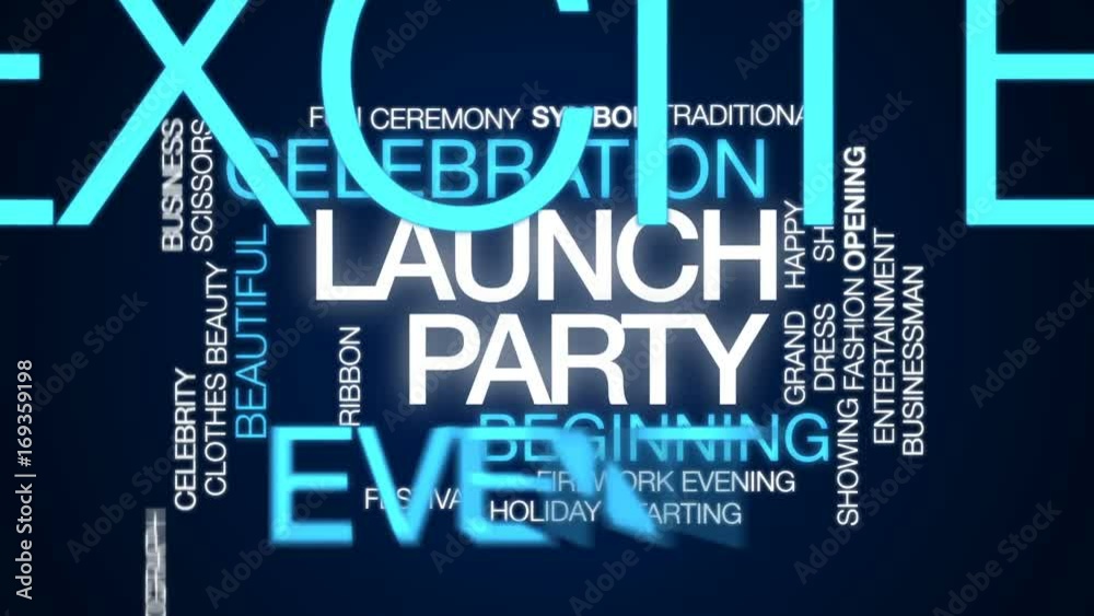 Launch party animated word cloud, text design animation. Stock Video ...
