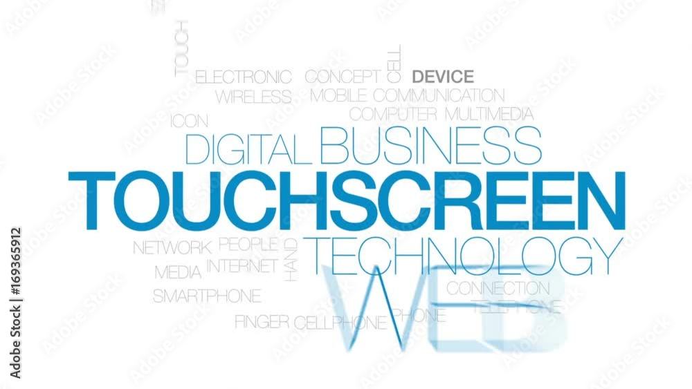 Touchscreen animated word cloud, text design animation. Kinetic ...
