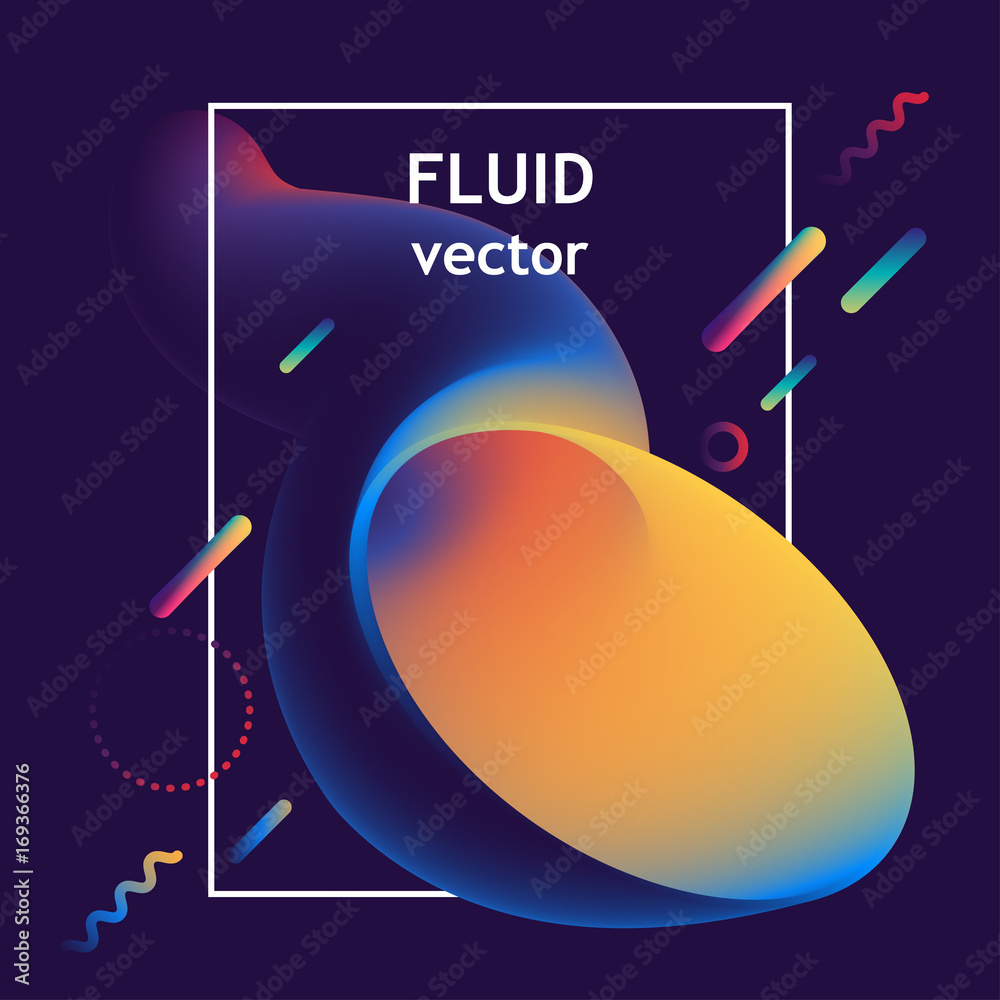 Vector fluid curve shape in motion with white frame. For trendy posters ...