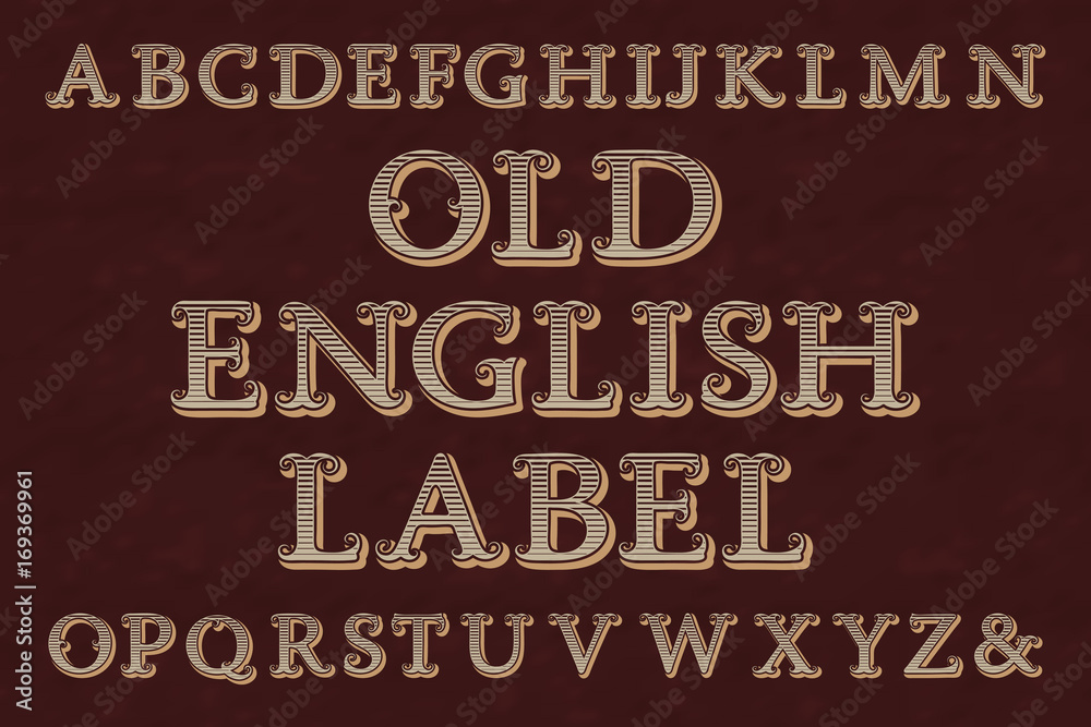 Old english label typeface. Striped letters, isolated alphabet. Stock ...