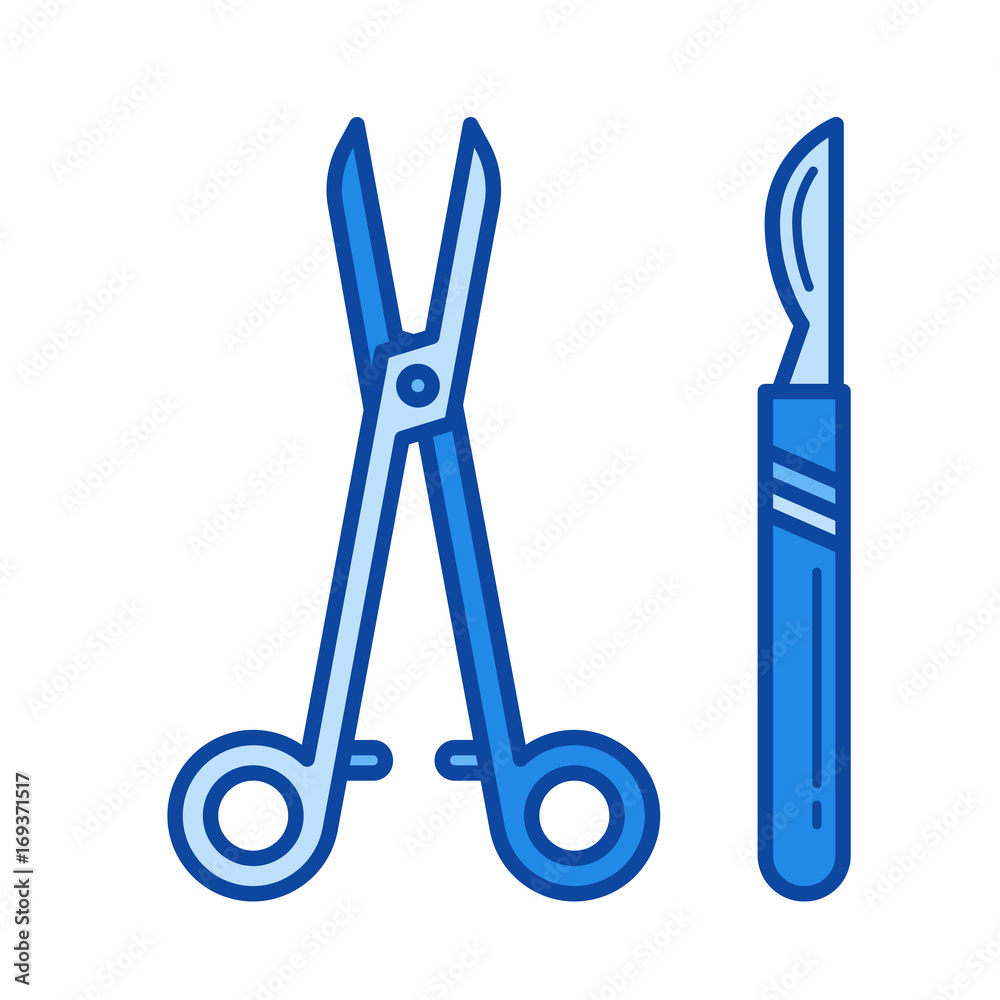 Surgical instruments vector line icon isolated on white background ...