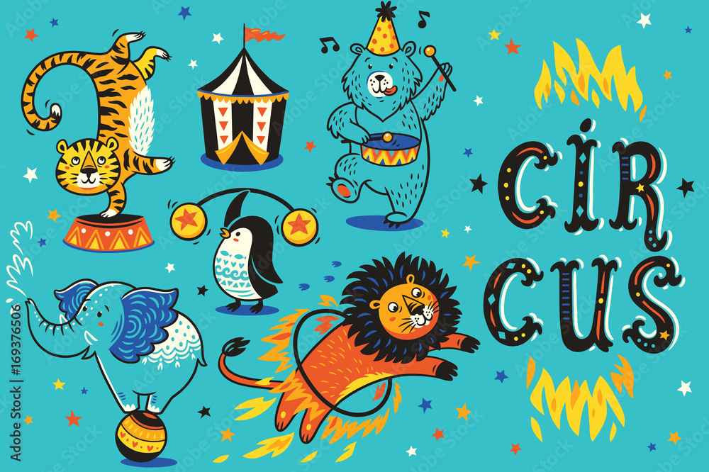 Cartoon circus animals. Vector illustration Stock Vector | Adobe Stock
