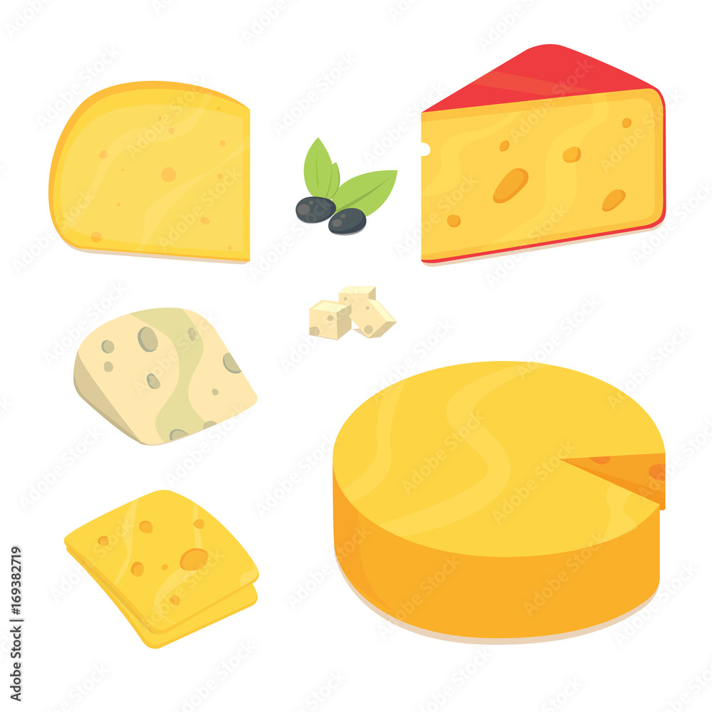 Cheese types in cartoon style vector illustration icons. Stock Vector ...