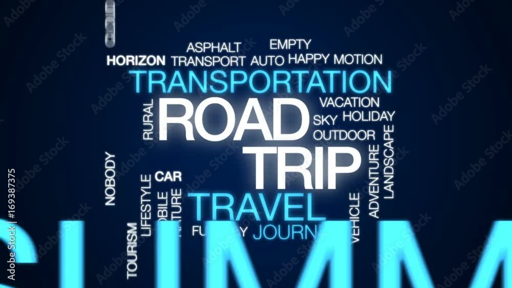 Road trip animated word cloud, text design animation. Stock Video ...