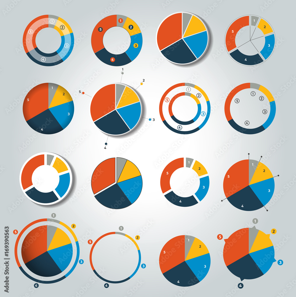 Big set of round, circle chart, graph. Simply color editable ...