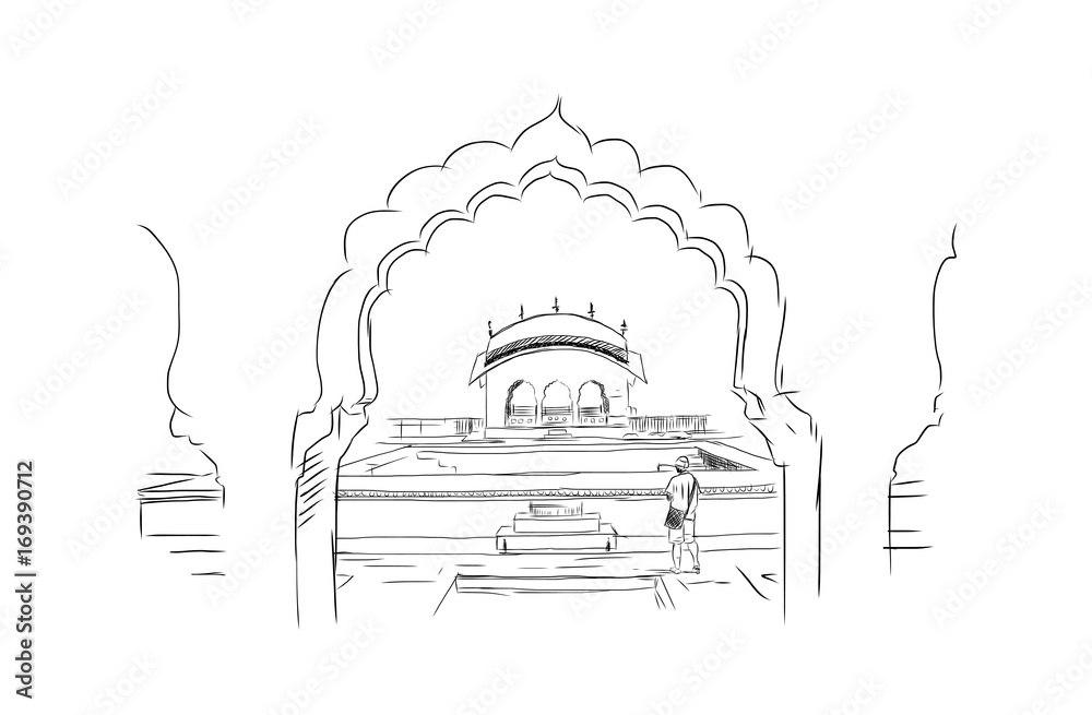 Hand drawn sketch illustration of Amber fort Jaipur in vector. Stock ...