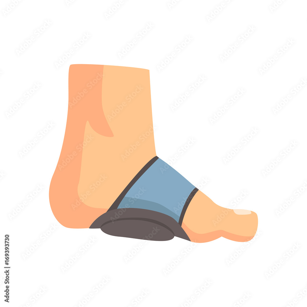 Injured foot bandaged with blue plaster cartoon vector Illustration ...